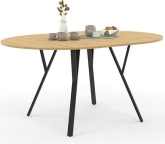 IDMarket Table &agrave; Manger Extensible Ronde YSEULT 4-8 Personnes Bois et Noir Design Industriel 110-150 cm