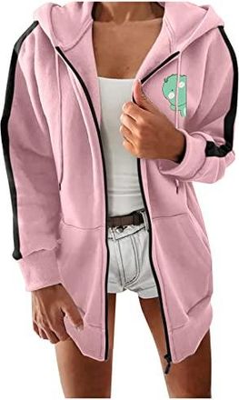 Generic 2026 Vestes pour femmes Automne Hiver Casual Loose Polaire &agrave; Capuche Zipp&eacute;e Manches Longues Imprim&eacute; Veste Manteau, rose, XXL
