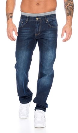 Rock Creek Designer Herren Jeans Hose Straight-Cut Gerades Bein Clubwear [LL-306 - Dunkelblau - W42 L38]
