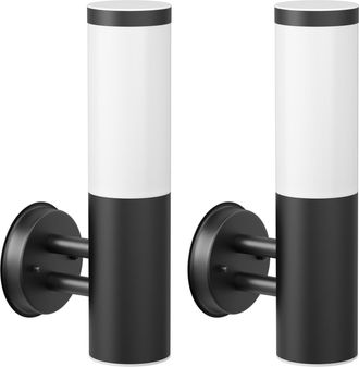 LEDs Com 2 Stück Wandleuchte PORU für außen, IP44, Edelstahl, schwarz matt, rund, 1x E27 max. 40W