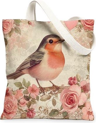 Generic Sac fourre-tout en toile pour le shopping 33 x 38 cm, motif roses vintage pour la Saint-Valentin, sac d&eacute;picerie r&eacute;utilisable pour femme, peinture roma