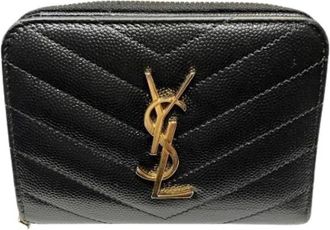 Saint Laurent Portefeuille zipp&eacute; compact en cuir V Stitch Cassandra Pre-owned - Femme - Pre-owned - Noir - Taille: ONE Size