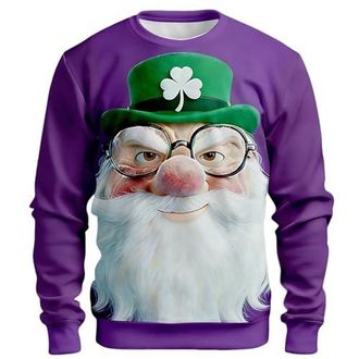 Generic Pull de la Saint-Patrick pour homme - Vert - Pull &agrave; manches longues - Tr&egrave;fle irlandais - Sweat-shirt graphique sans capuche - Col rond - Impression 3D
