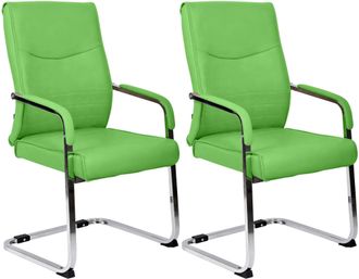 Clp 2er Set Besucherstuhl ergonomisch Hobart, Freischwinger mit Armlehnen, Kunstleder gepolstert Chromgestell, Konferenzstuhl B&uuml;ro, Farbe:gr&uuml;n, Material:K