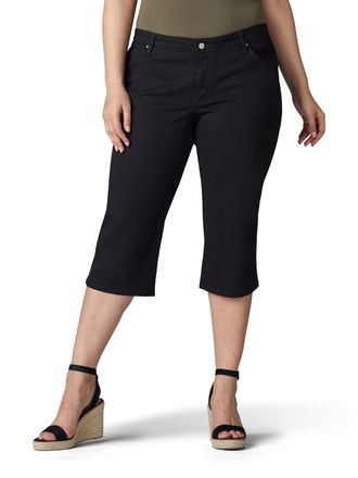 Lee Damen Denim-Caprihose in Übergröße mit lockerer Passform Jeans, Schwarz, 48