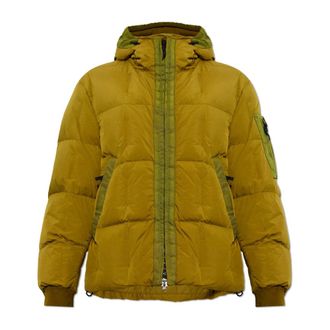 Stone Island Homme, Vestes, Vert, Taille: XL Doudoune &agrave; capuche Crinkle Reps NY teinte en pi&egrave;ce