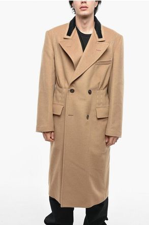 Maison Margiela Contrasting Lapel Camel Wool Blend Double-breasted Coat Größe 42