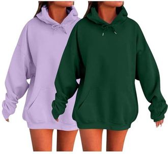 Generic Lot de 2 sweats à capuche surdimensionnés pour femme - Décontracté à manches longues - Pull uni tendance - Couleur unie - Automne et hiver - Joli swea