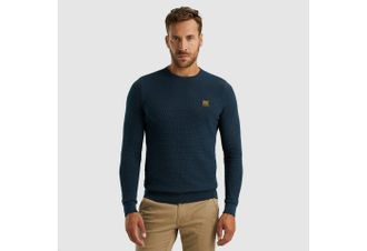PME Legend Rundhalspullover Crewneck collar cotton mouline mit Logostickerei