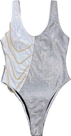 Generic Maillot De Bain Femme 1 Pieces Grande Taille élégant et Tendance, Monokini avec chaîne, la Plage et la Piscine (Silver, L)