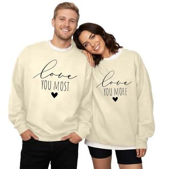 Generic Sweat-shirt &agrave; capuche imprim&eacute; &agrave; col rond pour la Saint-Valentin 2026 pour homme et femme (femme), beige, XXL