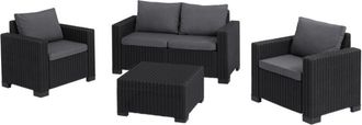 Keter Salon de jardin 4 places California : Canap&eacute; 2 places + 2 fauteuils + Table basse - Anthracite Keter
