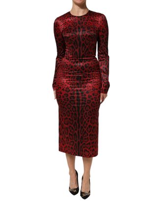 Dolce & Gabbana Womens Red Leopard Sheath Long Sleeves Dress 05+pl