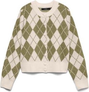 Vero Moda Vero Moda Vmhalo Ls O-Neck Argyle Cardigan Exp, Bouleau, XS Femme