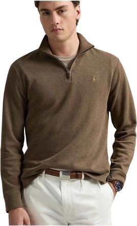 Polo Ralph Lauren Homme, Pulls, Brun, Taille: XL Pull &agrave; Col Zipp&eacute; et Manches Longues