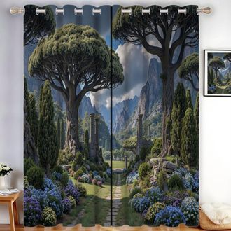 Generic Verdunkelungsvorh&auml;nge Mit Thema Gr&uuml;ner Garten, Druckvorhang Mit &Ouml;sen, Naturlandschaft, Vorh&auml;nge F&uuml;r Wohnzimmer, Schlafzimmer, 2 Paneele, H 175 X B 140