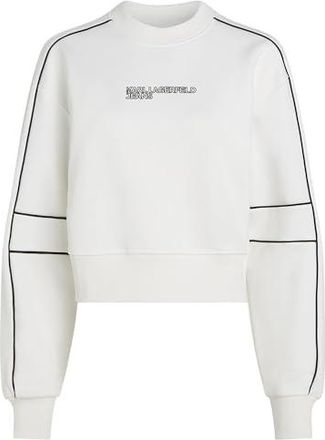 Karl Lagerfeld Karl Lagerfeld Jeans, Femme, Sweat &Agrave; Passepoil Court Et Relax&eacute;, Coupe Relax&eacute;e, Blanc, XS