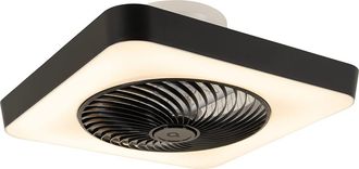 QAZQA Modern Smarter Deckenventilator mit beleuchtung eckig schwarz inkl. LED dimmbar - Climo Dimmer I Dimmbar I Wohnzimmer I Schlafzimmer - Kunststoff Quad