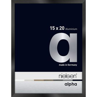 Nielsen Design Bilderrahmen, 15 x 20 cm, Aluminium, Schwarz glanz, Fotorahmen zum Auftstellen und Aufhängen im Hoch- & Querformat, Echtglas, Alpha