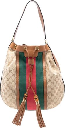 Gucci Hobo Bags - GG Canvas Web Rania Drawstring Hobo - Gr. unisize - in Braun - f&uuml;r Damen