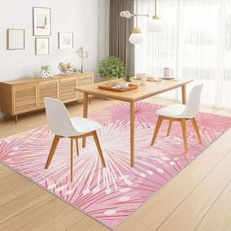 Generic Rose Lavable en Machine Tapis Salon Floraux et v&eacute;g&eacute;taux superpos&eacute;s, 120 x 180 cm Doux Tapis de Sol Pelucheux Dessous Antid&eacute;rapant, Entree Interieur Ch