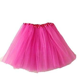 Lazzboy Tutu Femme Mini Jupe Tulle 3 Couches Soir&eacute;E Ballet &Eacute;Lasticit&eacute; Une Taille Couleur Unie Rose Chaud