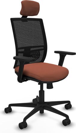 Piqueras y Crespo Arbeitsstuhl mit 3D-Armen, h&ouml;henverstellbarer Lendenwirbelst&uuml;tze und h&ouml;henverstellbarem Kopfteil, ausgestattet mit Syncro/Traslack. Schwarz/Braun