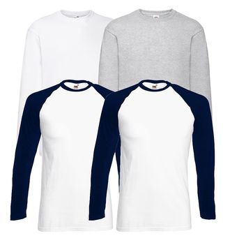 Fruit Of The Loom 4 T Shirt Longsleeve Baseball T M L XL XXL Langarm (XXL, 2 Base WhiteNavy + 1LS Weiss + 1LS Grau + 1 HLKauf Notizblock)