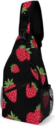 Generic Sacoche Tactique Art du fruit de la fraise noire et rouge Antivol Sling Sac &agrave; Bandouli&egrave;re L&eacute;ger Crossbody Bag pour Cyclisme Homme Femme