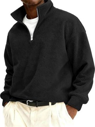 Generic Sweat-shirt sans capuche pour homme avec fermeture &eacute;clair 1/4 - T-shirt dext&eacute;rieur tendance - Col montant - T-shirt &agrave; manches longues - Couleur unie -