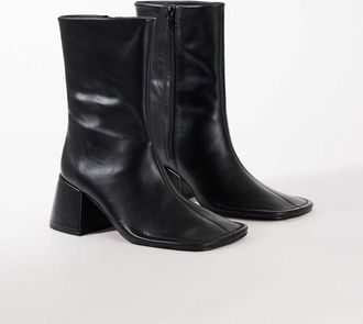 Topshop Pamela bottines &agrave; talon carr&eacute; en cuir v&eacute;ritable noir