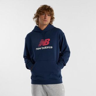 New Balance Homme Athletics French Terry Logo Hoodie en Bleu, Coton, Taille XL