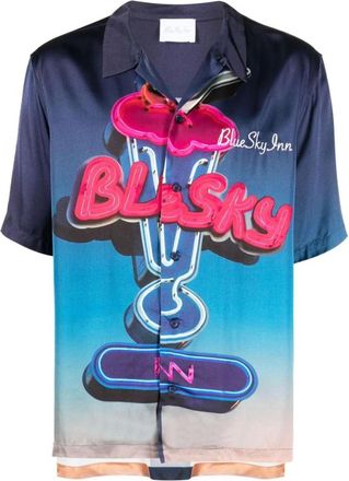 Blue Sky Inn Homme, Chemises, Multicolore, Taille: S Neon Sign Graphic Short Sleeve Shirt