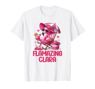 BDAZ Flamazing Clara Pink Flamingo Tropical Beach Trip Damen T-Shirt