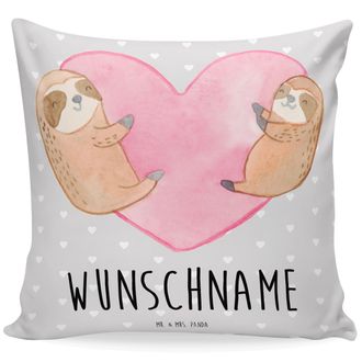 Mr. & Mrs. Panda Kopfkissen Faultiere Herz - Personalisierte Geschenke, Geschenk f&uuml;r Frauen, Partner, Mitbringsel, Hochzeitstag, Wunschname, Kissen, Personalisiert, Be