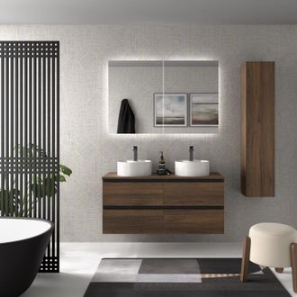 Cygnus Bath Meuble de salle de bain BEQUIA METAL 140cm Noyer Avec plan toilette (vasque non incluse)
