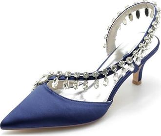 Minitoo Chaussures de mariage confortables pour femme Slingback Kitten Talon bas Chaussures de soirée MY108, My108 Bleu foncé Talon 6 cm, 38 EU
