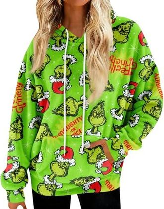 Generic Le Grinch Sweat A Capuche Femme Christmas Vetement Polaire Noël Pilou Pyjama Costume Femmes Hiver Vêtements Pull Chaud Adulte Pulls Noel Deguisement P