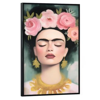 artboxONE Poster mit schwarzem Rahmen 75x50 cm Floral Kahlo Dream Art - Bild Frida Kahlo Blumen bunt Pastell