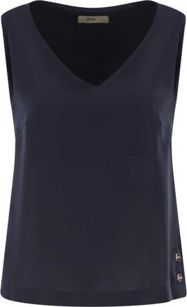 Herno V-Ausschnitt-Top mit Seitenkn&ouml;pfen - - Tops - Damen - Blau - XS