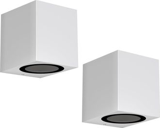 LEDs Com 2 Stück Wandleuchte ALSE Downlight für außen, weiß, Aluminium, eckig, inkl. GU10 LED Lampe (warmweiß, 2,4W, 227lm, 110°)