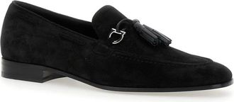 Ferragamo Homme, Chaussures, Noir, Taille: 40 EU Mocassins noirs en daim avec d&eacute;tail Gancini