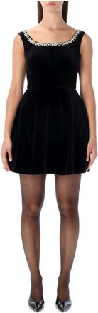 Self Portrait Femme, Robes, Noir, Taille: 34 FR Godet Velvet Mini Dress Crystal Trim