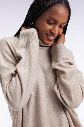 Eden Park Pull &Agrave; Col Roul&eacute; En Laine Et Cachemire Beige Coupe Relaxed