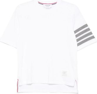 Thom Browne T-shirt Blanc &agrave; Rayures avec Col Rond - Femme - Tops - Blanc - Taille: 42 FR