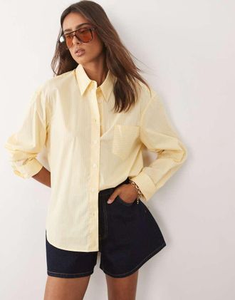 Good American Chemise densemble classique coupe carr&eacute;e en popeline ray&eacute;e - Jaune citron