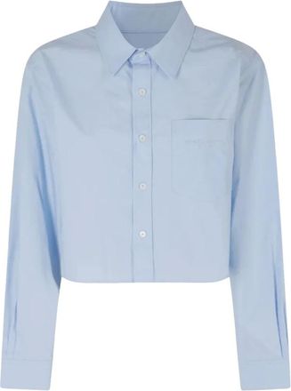 Alexander Wang Femme, Blouses et Chemises, Bleu, Taille: 36 FR Chemise Courte Brod&eacute; Logo