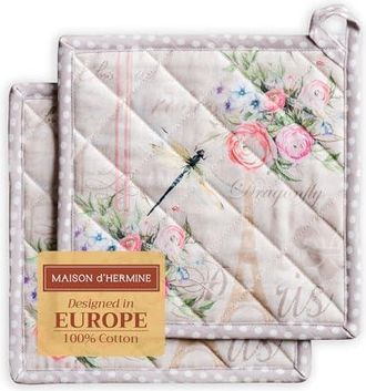Maison d'Hermine Champ De Mars Lot de 2 maniques, 100% Coton, pour Barbecue, Cuisson, Four, Micro-Ondes, grillades, Printemps/été, Pâques, (20cm x 20cm)