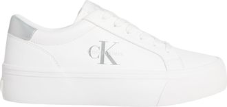 Calvin Klein Damen Vulcanized Sneaker Silver Logo Tag mit Logo, Weiß (Bright White/Silver), 39