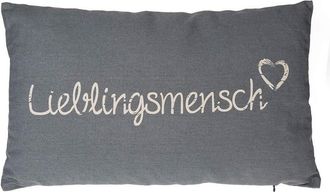 Out of the Blue wundersch&ouml;nes Kissen,Zierkissen Lieblingsmensch in grau mit wei&szlig;er Schrift,Kuschelkissen Sofakissen Liebe Herz Partnergeschenk